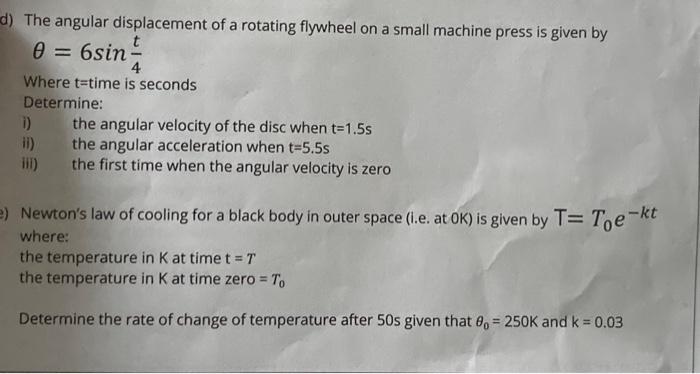 Solved The angular displacement of a rotating flywheel on a | Chegg.com