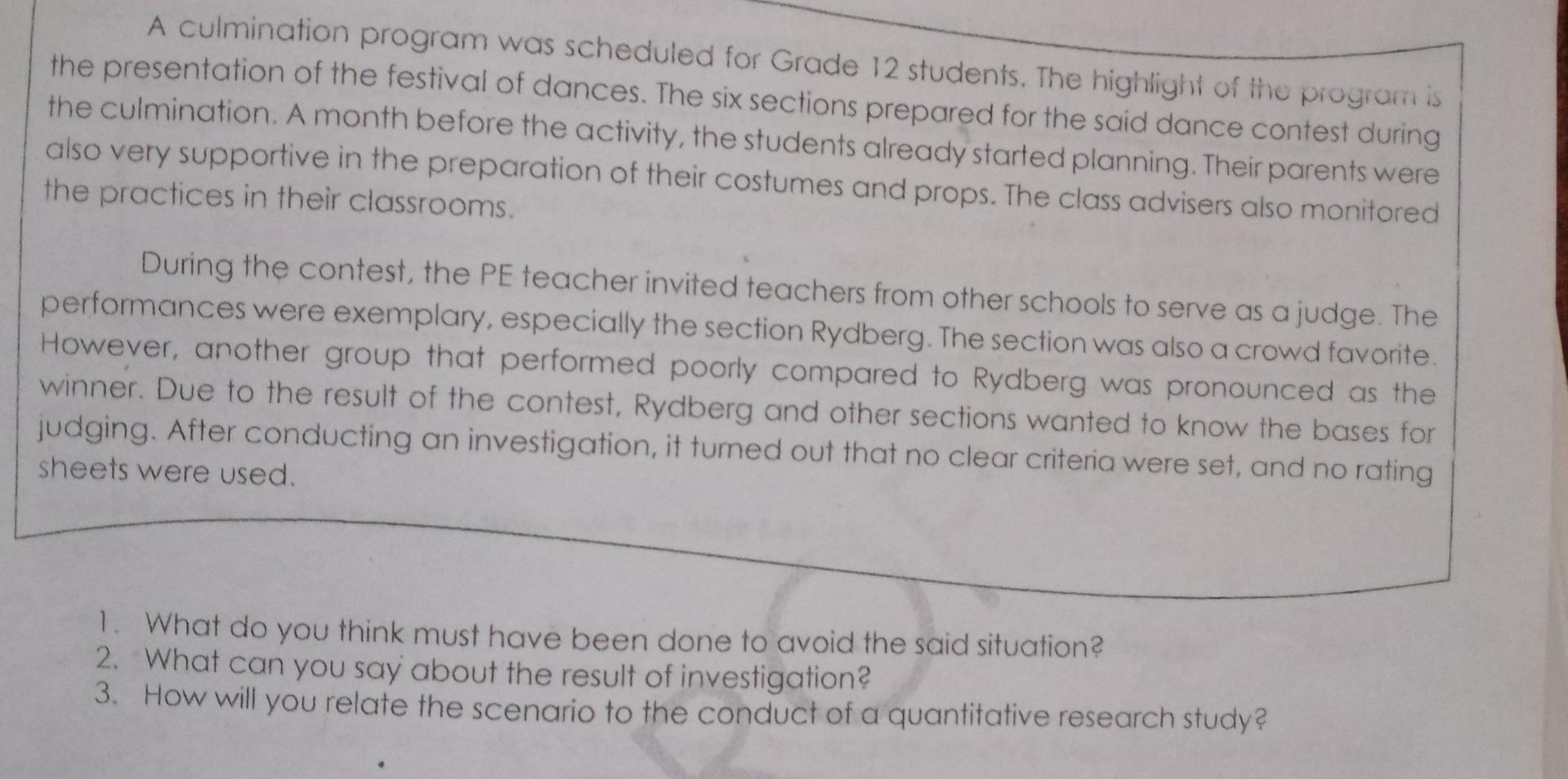Solved A culmination program was scheduled for Grade 12 | Chegg.com