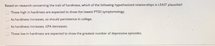 Solved Based on research concerning the trait of hardiness, | Chegg.com