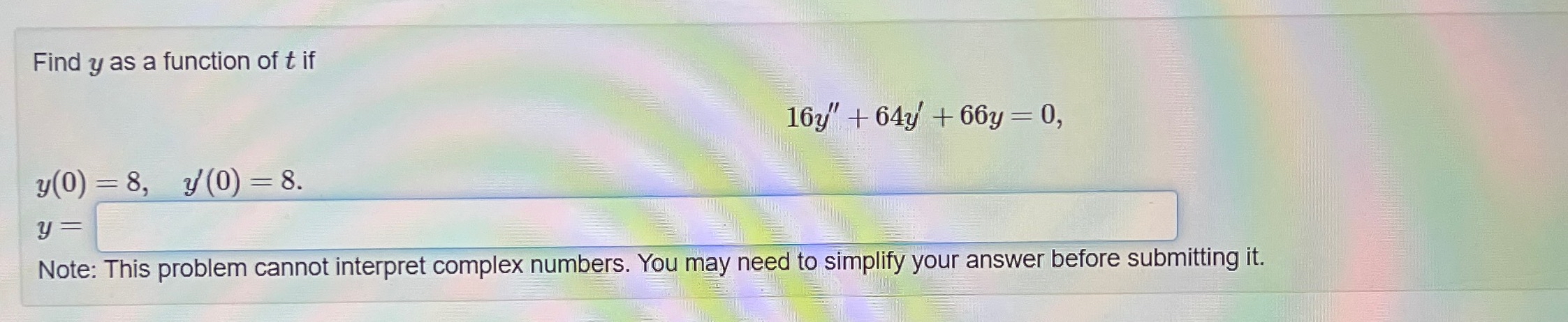 Solved Find y ﻿as a function of t | Chegg.com