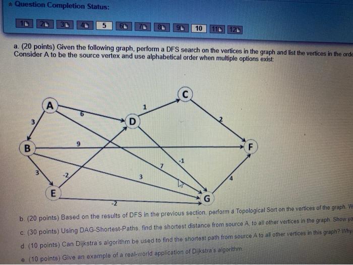 Solved a) Given graph, perform a DFS search on vertices in | Chegg.com