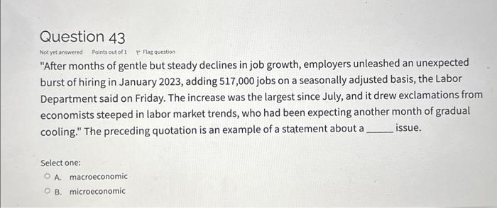 Solved Question 50 The seasonally adjusted data below depict | Chegg.com