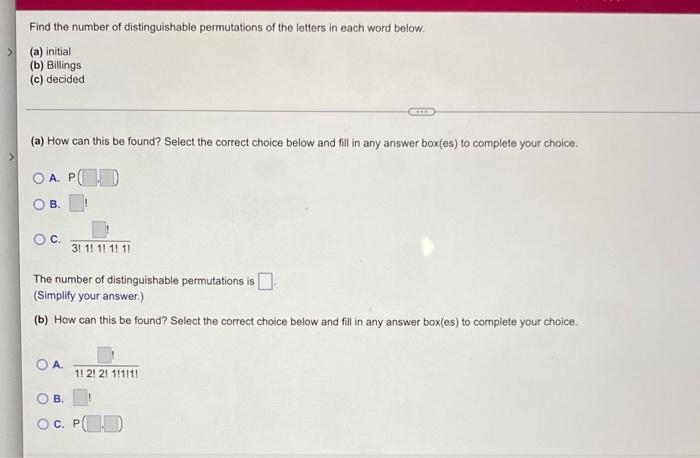 Solved Find the number of distinguishable permutations of | Chegg.com