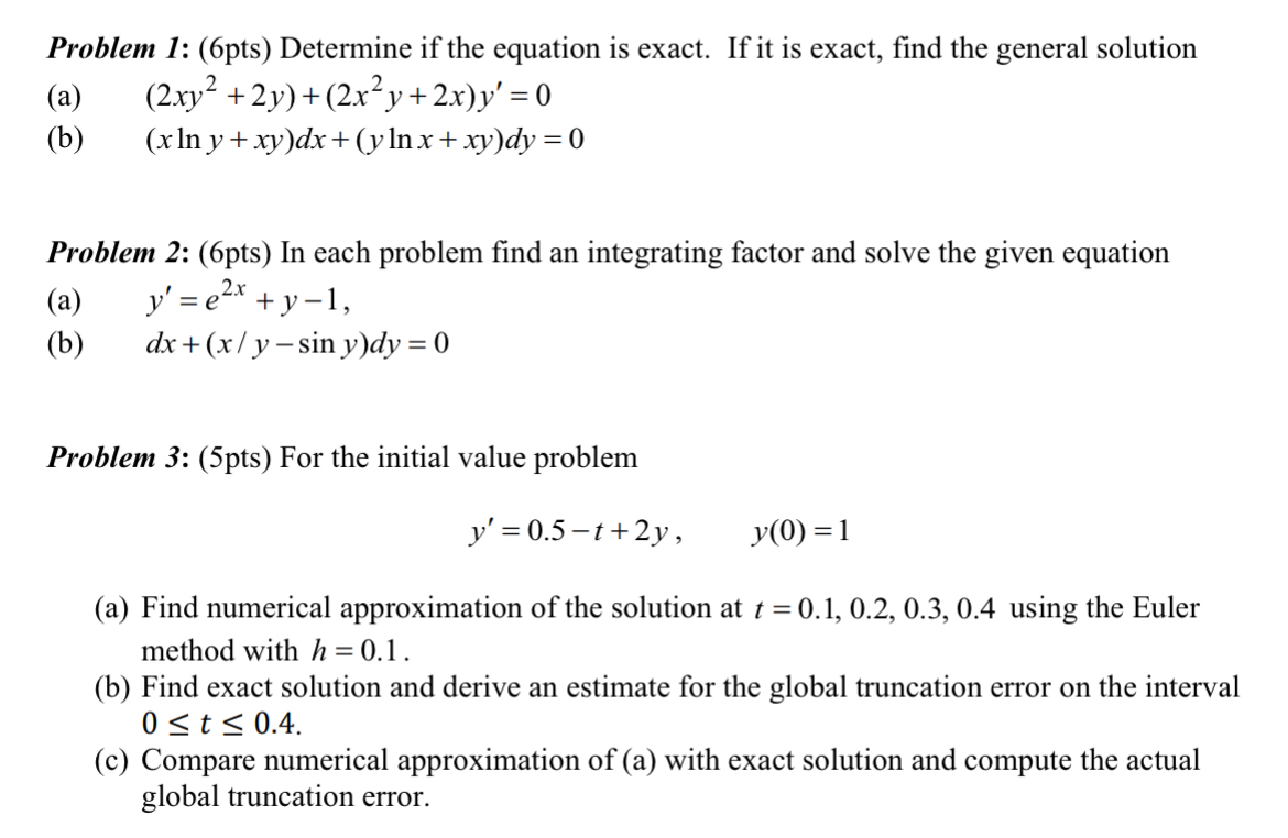 Solved Problem 1: (6pts) ﻿Determine if the equation is | Chegg.com
