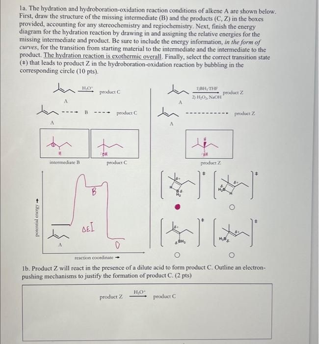 Solved la. The hydration and hydroboration-oxidation | Chegg.com