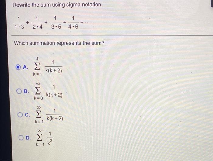 Rewrite the sum using sigma notation. 1 1 + 2.4 + 1.3 | Chegg.com Rewrite the sum using sigma notation. 1 1 + 2.4 + 1.3 | Chegg.com