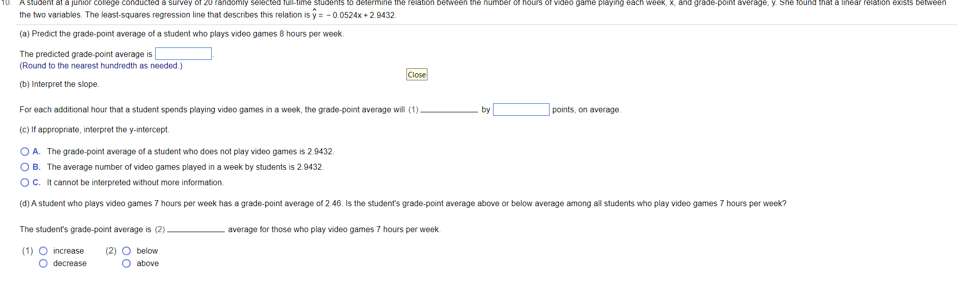 Solved the two variables. The least-squares regression line | Chegg.com