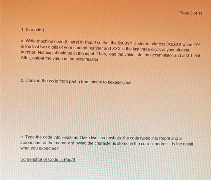 Solved Page 5 of 11 1. (8 marks) a. Write machine code | Chegg.com