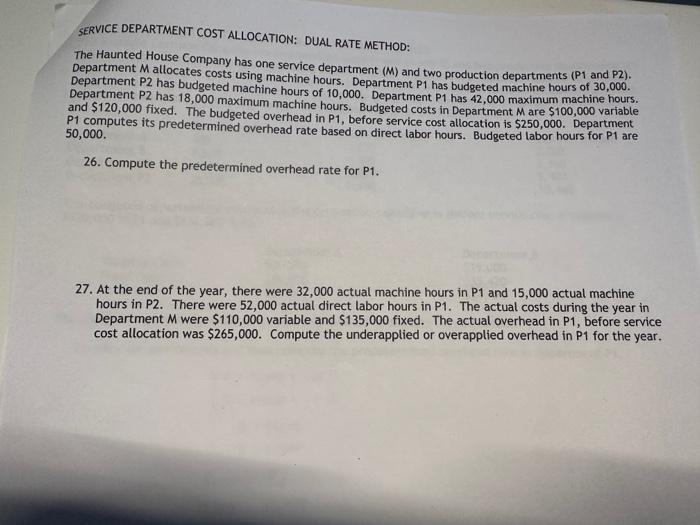 Solved SERVICE DEPARTMENT COST ALLOCATION: DUAL RATE METHOD: | Chegg.com