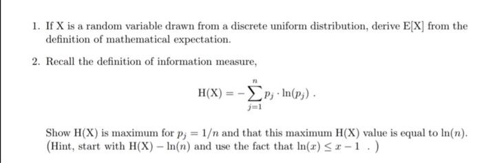 Solved 1. If X is a random variable drawn from a discrete | Chegg.com