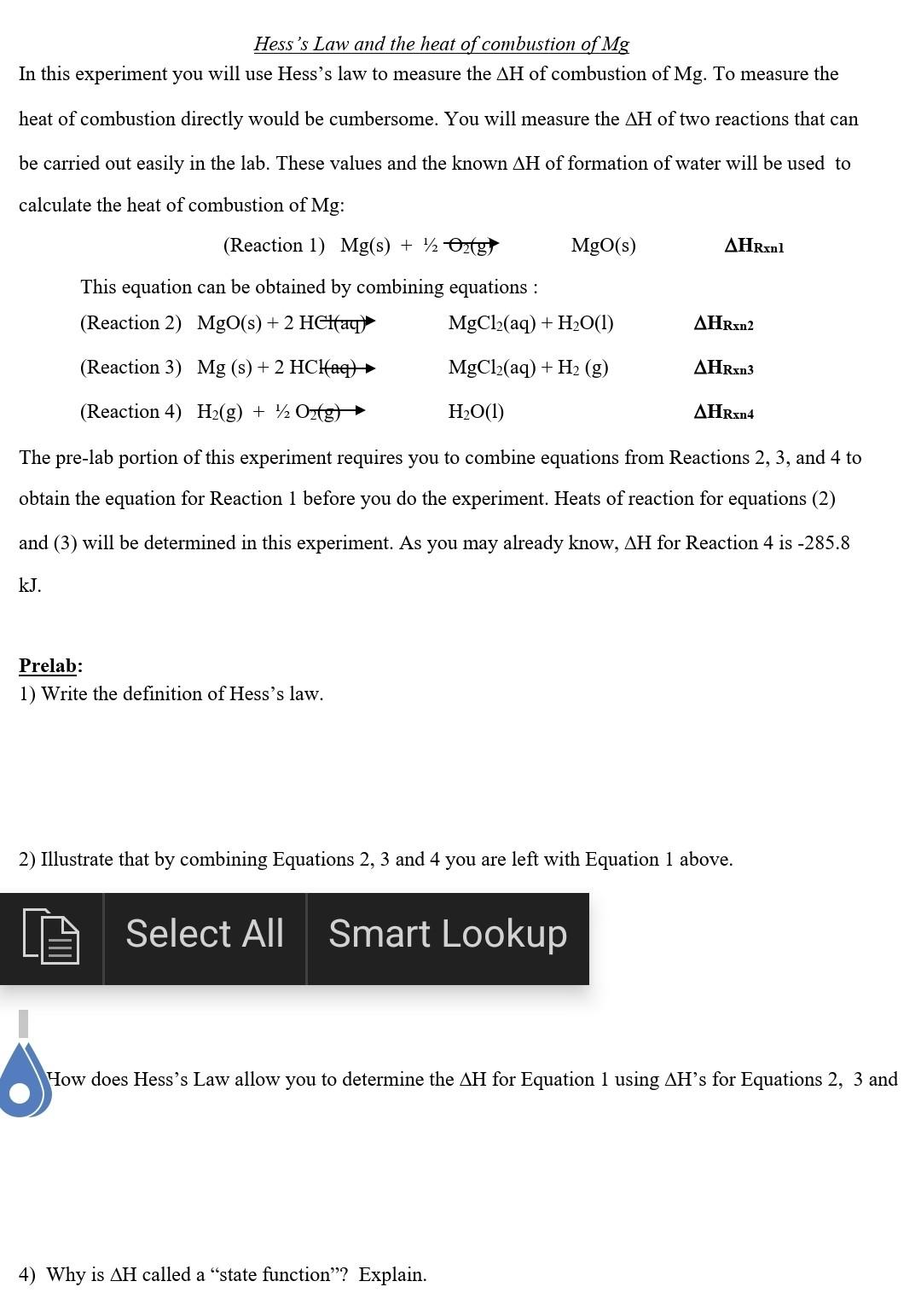 Solved Hess's Law and the heat of combustion of Mg In this | Chegg.com
