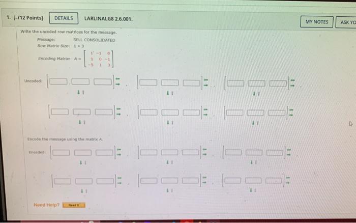Solved Write the uncoded row matrices for the message. | Chegg.com
