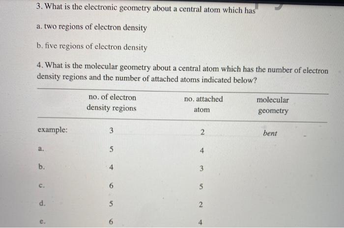 Solved 3. What is the electronic geometry about a central | Chegg.com