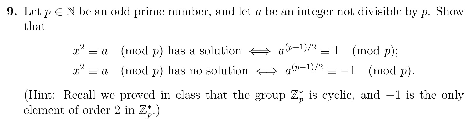 Solved Let pinN be an odd prime number, and let a ﻿be an | Chegg.com