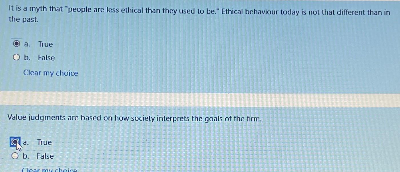 Solved It is a myth that "people are less ethical than they | Chegg.com