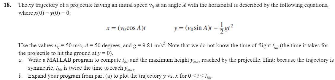 Solved The Xy trajectory Of A Projectile Having An Initial