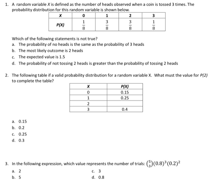Solved 1. A random variable X is defined as the number of | Chegg.com