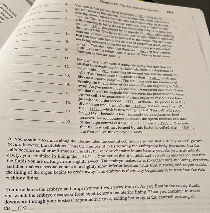 Solved 681 Chapter 27 The Reproductive Srutem 4. You realize | Chegg.com