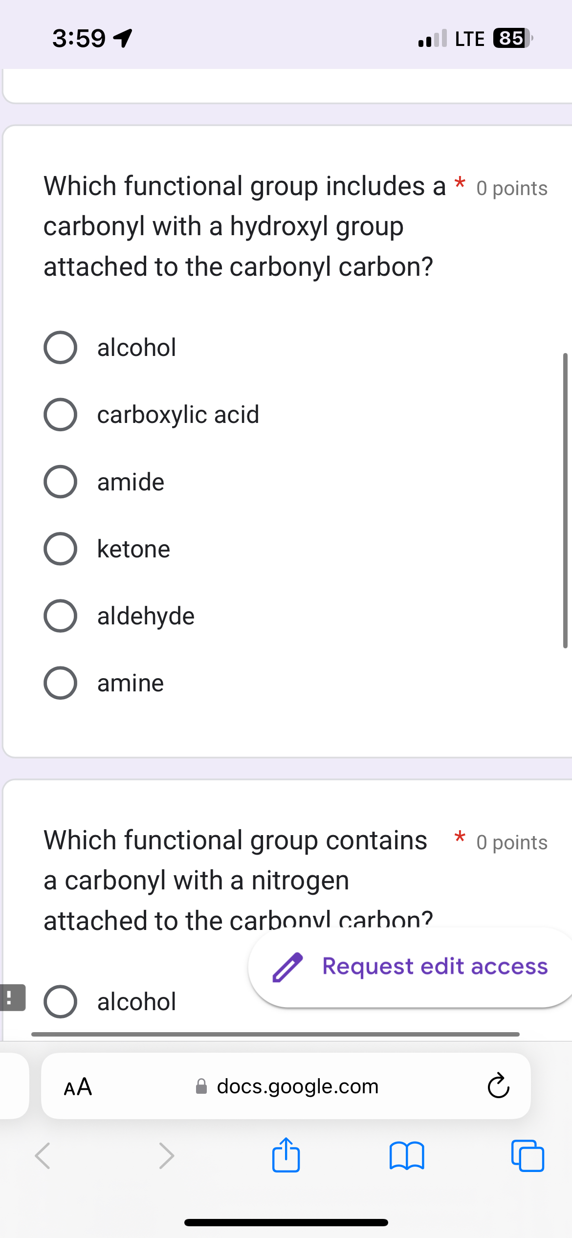 Solved 3:59LTE 85Which functional group includes a *0 | Chegg.com
