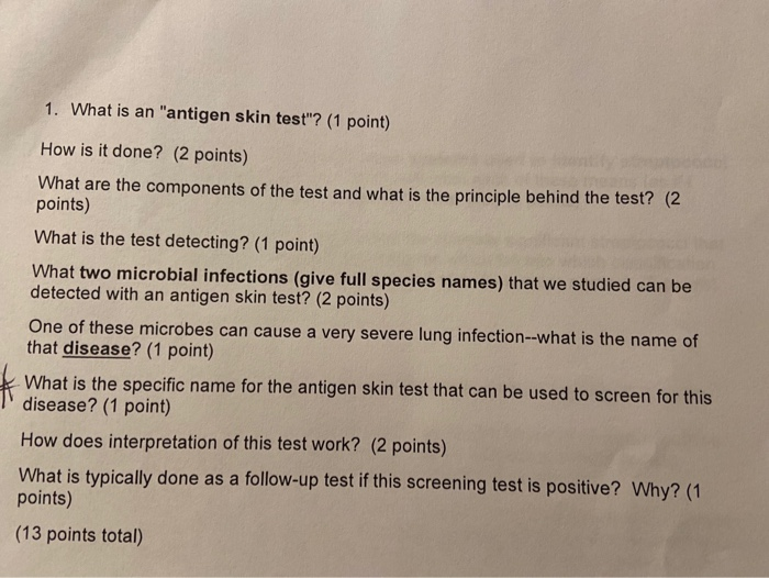 Solved 1. What is an "antigen skin test"? (1 point) How is | Chegg.com