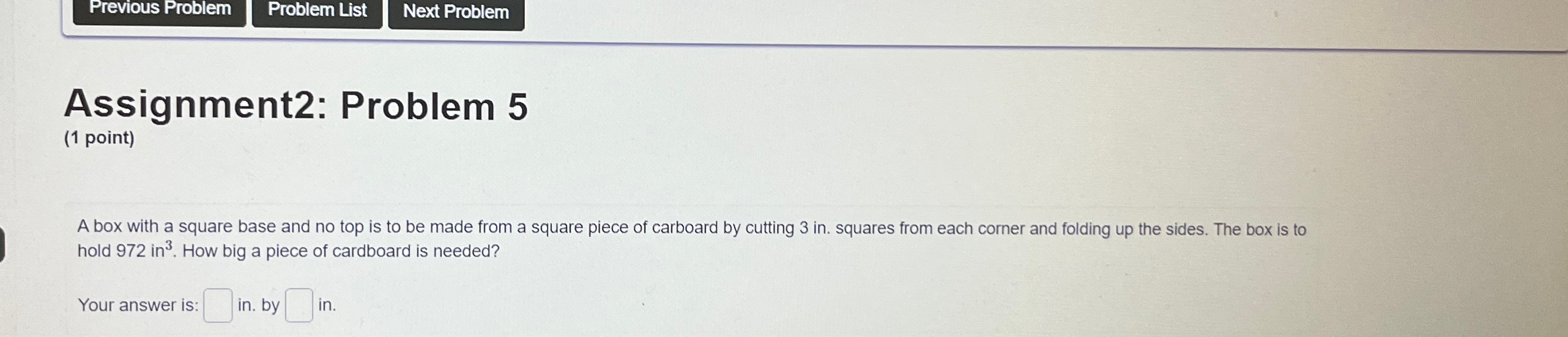 Previous ProblemAssignment2: Problem 5(1 ﻿point)A box | Chegg.com