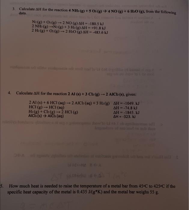 Solved 3. Calculate ΔH for the reaction 4NH(g)+5O2( | Chegg.com