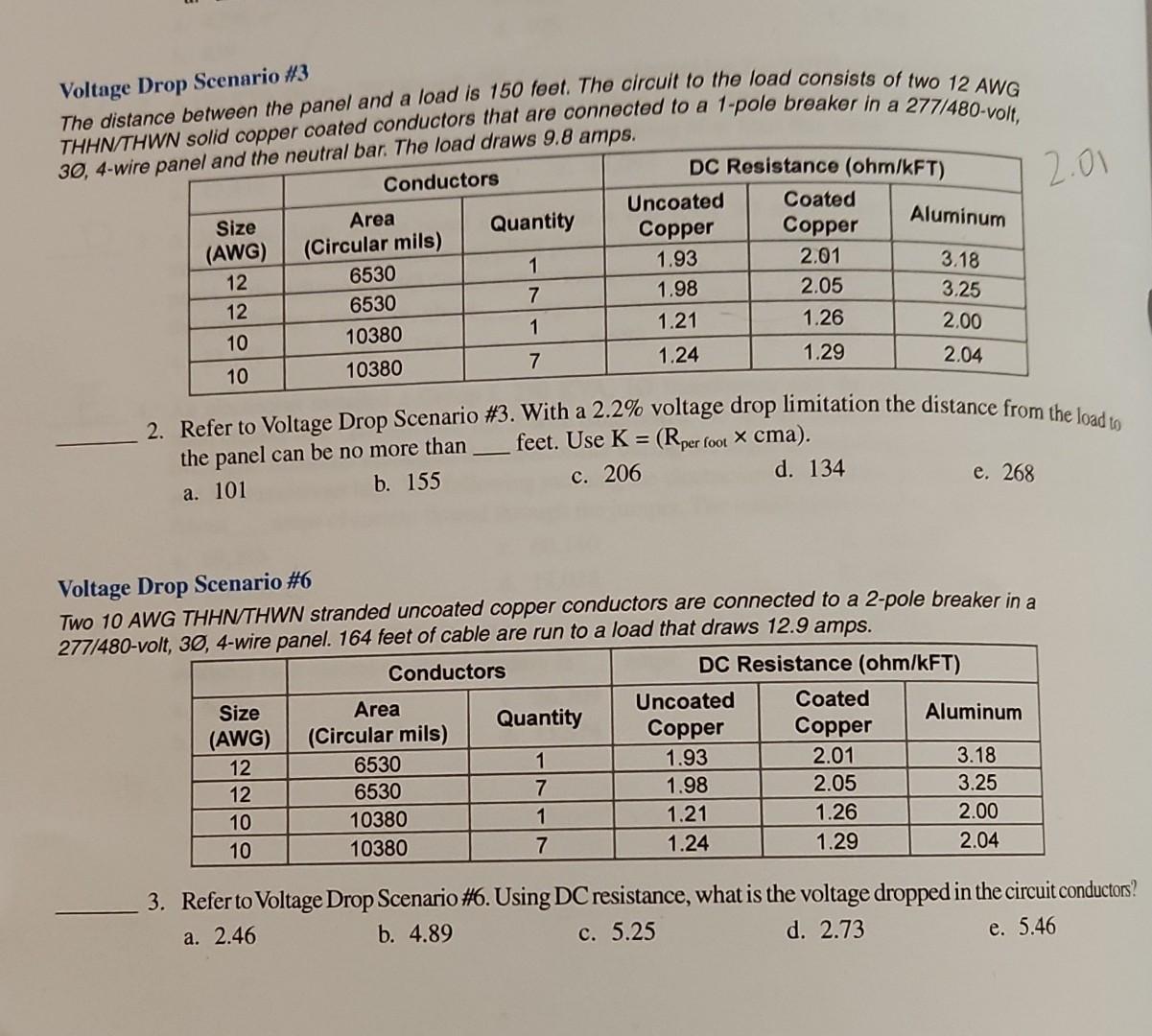 Solved Voltage Drop Scenario \#3 The distance between the | Chegg.com