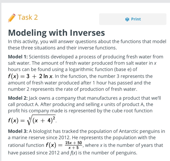 Solved Task 2 Print Modeling with Inverses In this activity, | Chegg.com