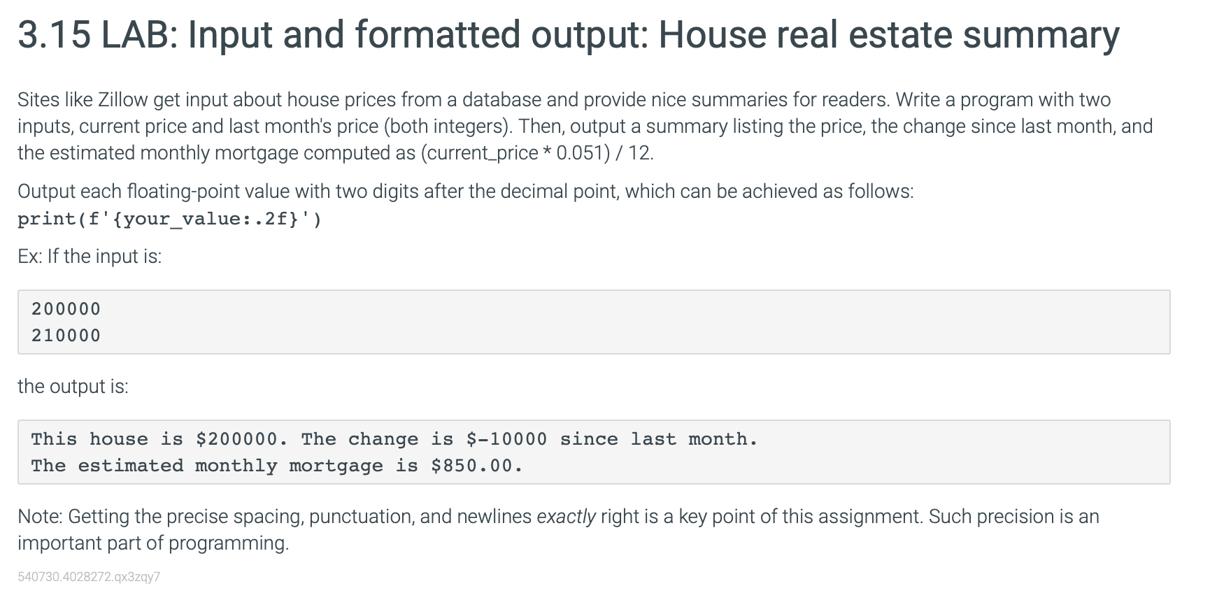 Solved 3.15 ﻿LAB JAVA: Input and formatted output: House | Chegg.com