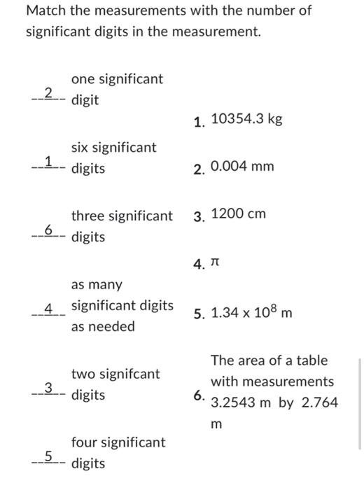 Solved Match the measurements with the number of significant | Chegg.com