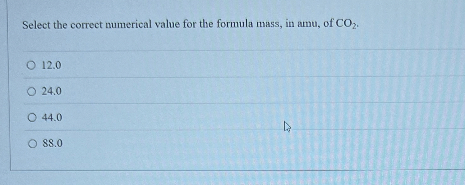 Solved Select the correct numerical value for the formula | Chegg.com