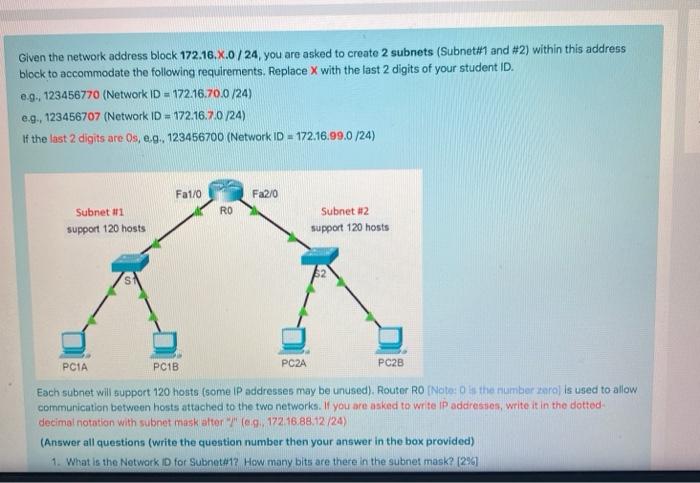 Solved Given the network address block 172.16.X.0/24, you | Chegg.com