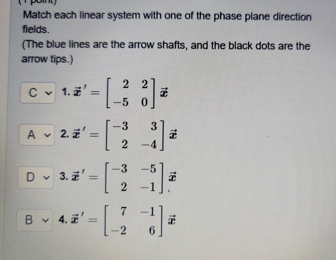 Solved 1 9 1 fields (1 point) Match each linear system with | Chegg.com
