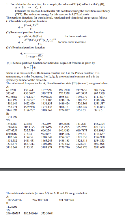 1. ﻿For a bimolecular reaction, for example, the | Chegg.com