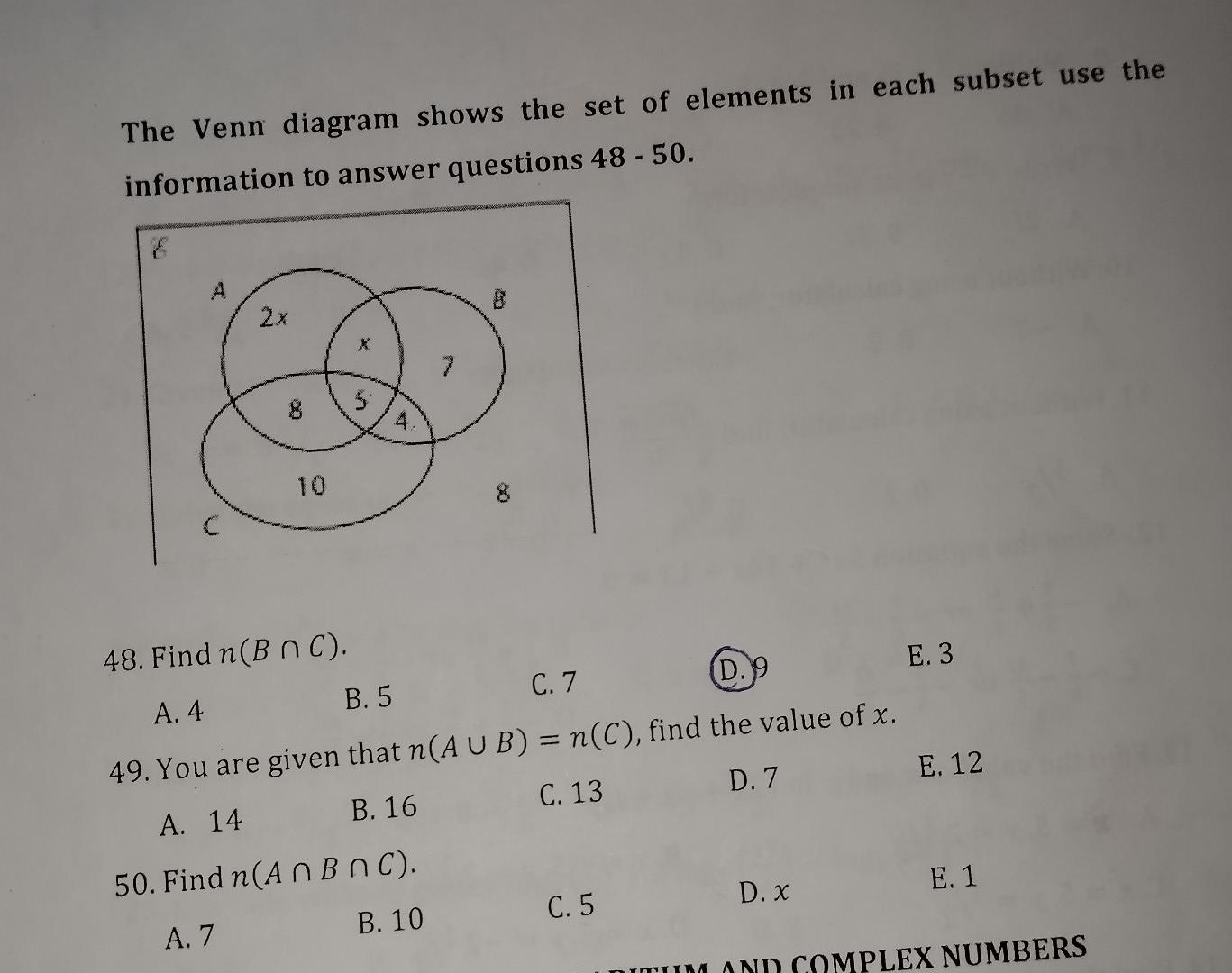 Solved The Venn diagram shows the set of elements in each | Chegg.com
