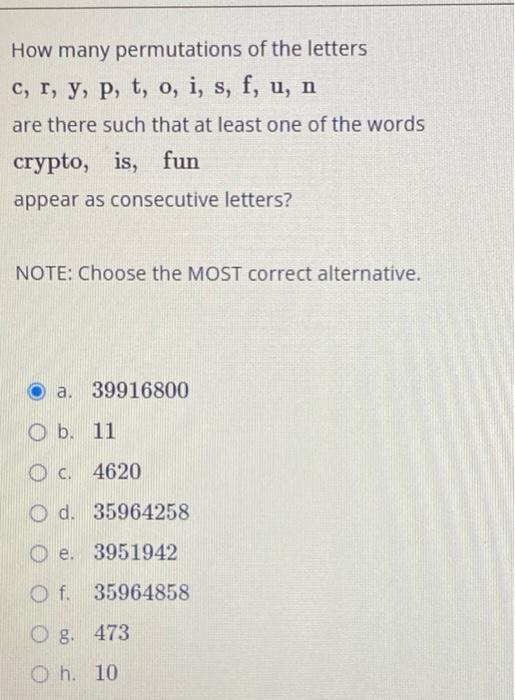 Solved How many permutations of the letters c, r, y, p, t, | Chegg.com