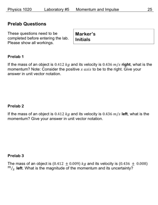 Solved Physics 1020 Laboratory #5 Momentum and Impulse | Chegg.com
