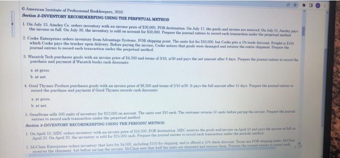 Solved MASTERING INVENTORY HOMEWORK EXERCISES Section | Chegg.com