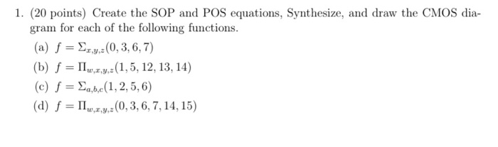 Solved 1. (20 points) Create the SOP and POS equations, | Chegg.com