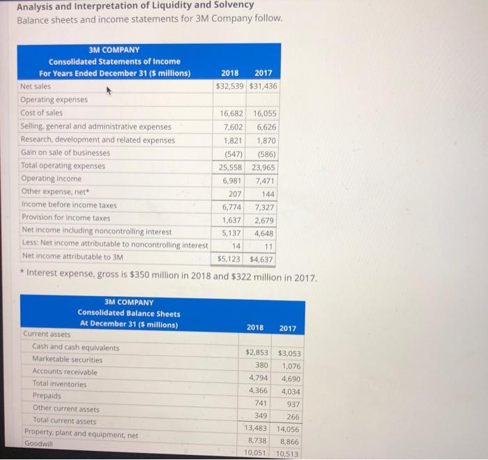 Solved Analysis and Interpretation of Liquidity and Solvency | Chegg.com