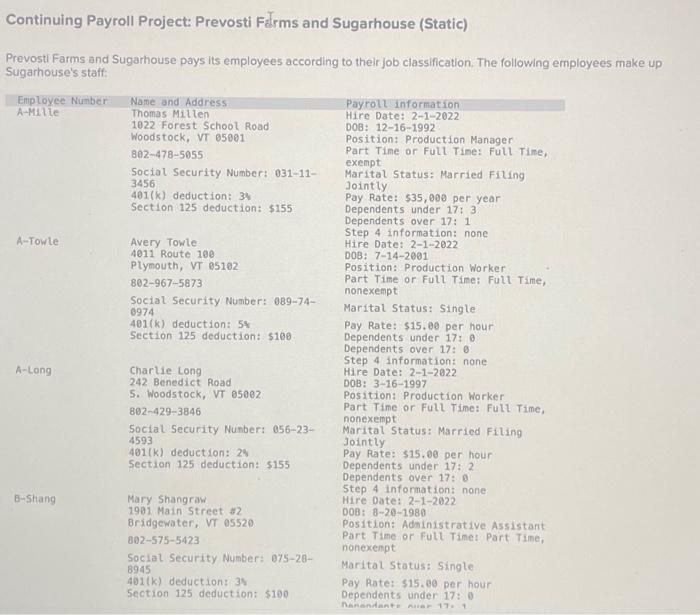 Solved Continuing Payroll Project: Prevosti Fêtrms and | Chegg.com