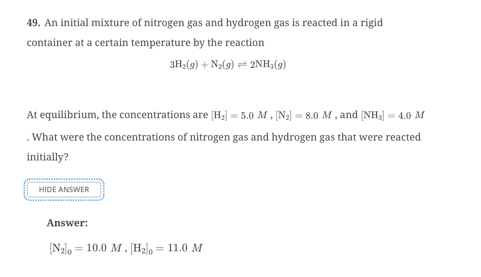 Solved An initial mixture of nitrogen gas and hydrogen gas | Chegg.com