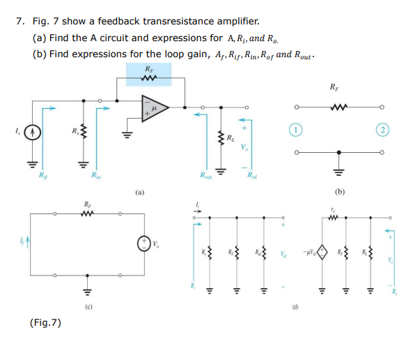 Solved Fig. 7 ﻿show a feedback transresistance amplifier.(a) | Chegg.com