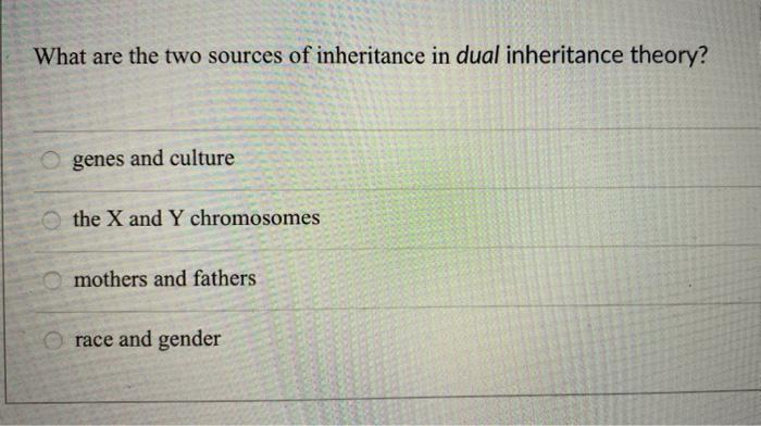 Solved What are the two sources of inheritance in dual | Chegg.com