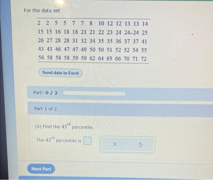 Solved For the data set(b) Find the 19th percentile. The | Chegg.com