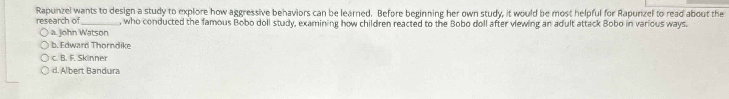 Solved Rapunzel wants to design a study to explore how | Chegg.com