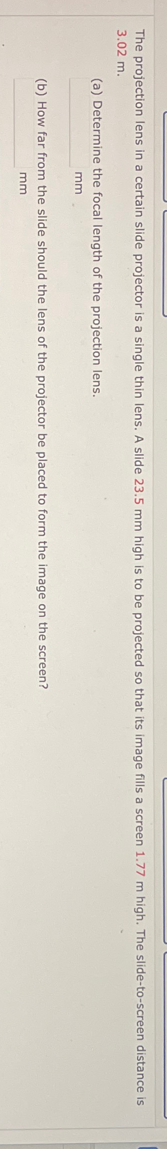 Solved The projection lens in a certain slide projector is a | Chegg.com