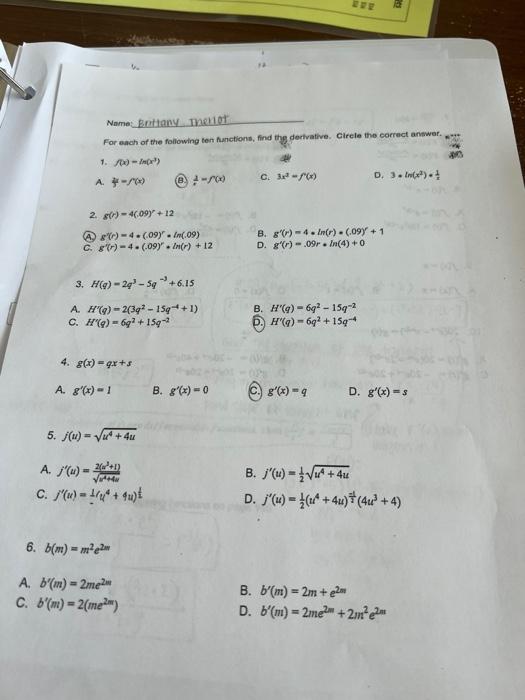 Solved For anch of the following ten Lunctions, find thg | Chegg.com