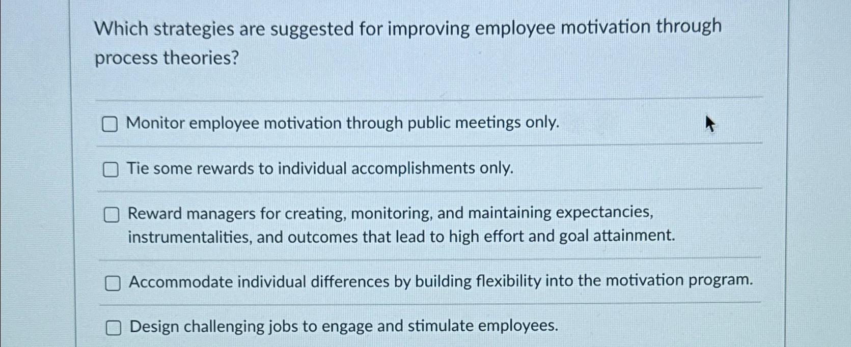 Solved Which strategies are suggested for improving employee | Chegg.com
