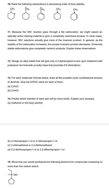 Solved 10. Rank the following carbocations in decreasing | Chegg.com